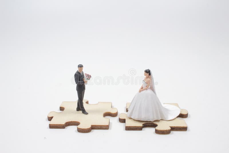 Mini Bride and Groom Married Miniature People Standing on Jigsaw Stock ...