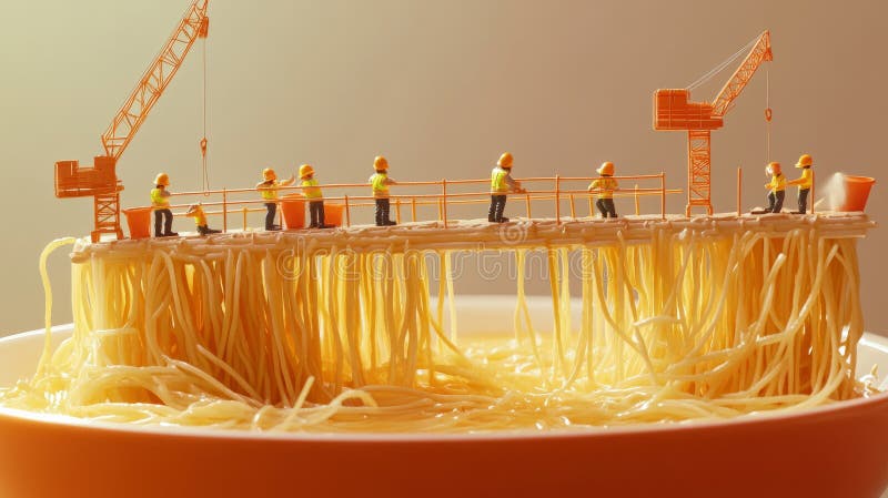 Mini Builders Create Spaghetti Bridge Over Soup Bowl Utilizing Cranes ...