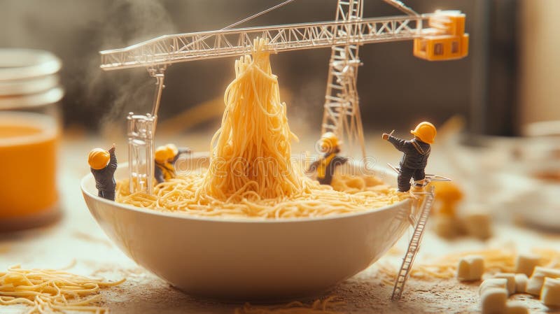 Mini Builders Create Spaghetti Bridge Over Soup Bowl Utilizing Cranes ...