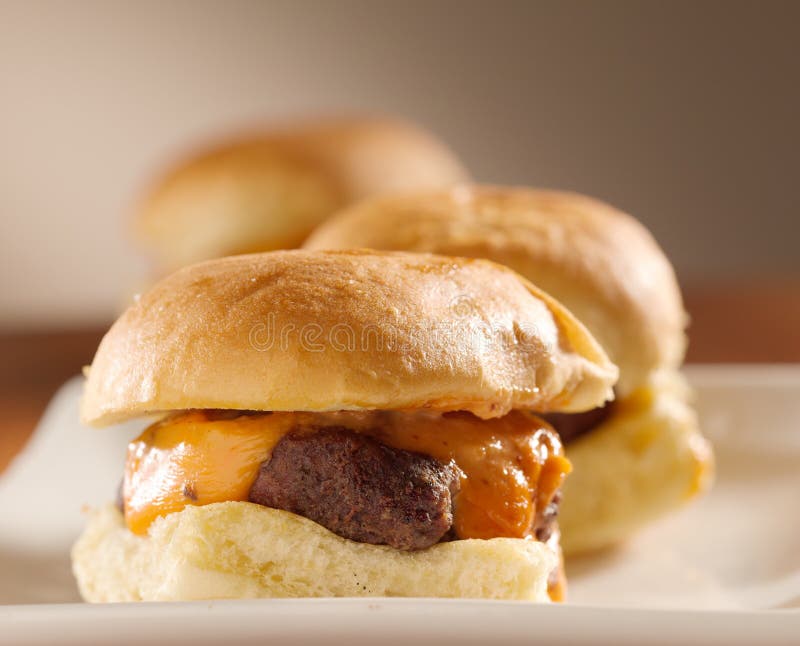 Mini Burger Sliders Closeup Stock Photo - Image of cheeseburger, plate ...