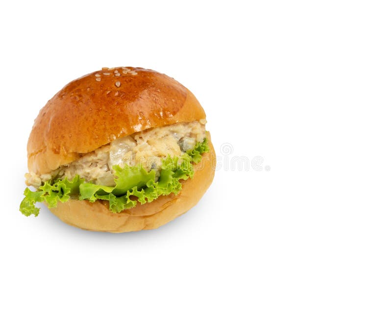 Mini Burger with Tuna Salad and Vegetables Isolated on White Background ...