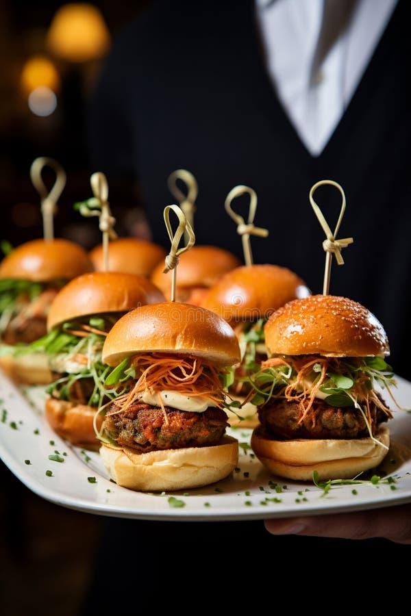 Mini Burgers on a Plate. Generative AI, Stock Photo - Image of dinner ...