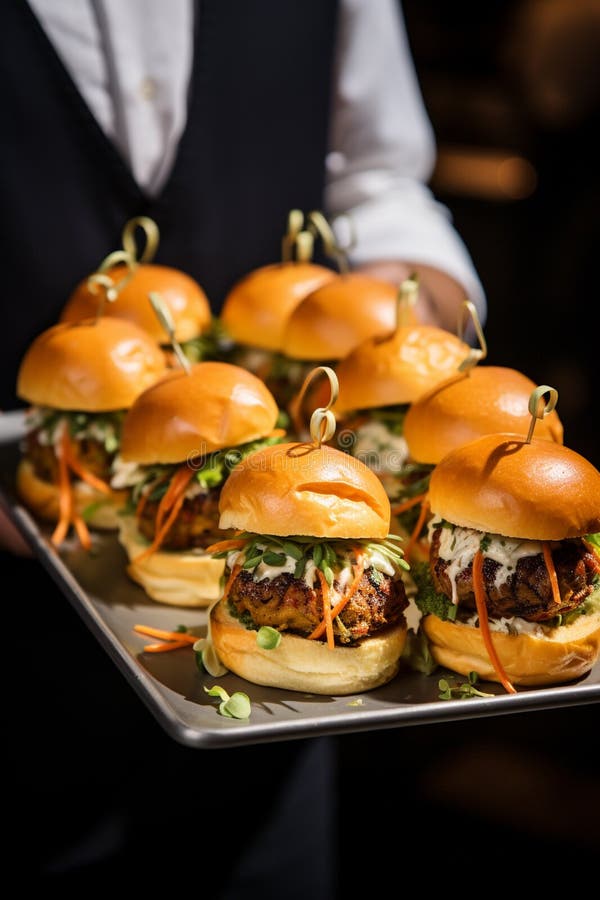 Mini Burgers on a Plate. Generative AI, Stock Photo - Image of party ...