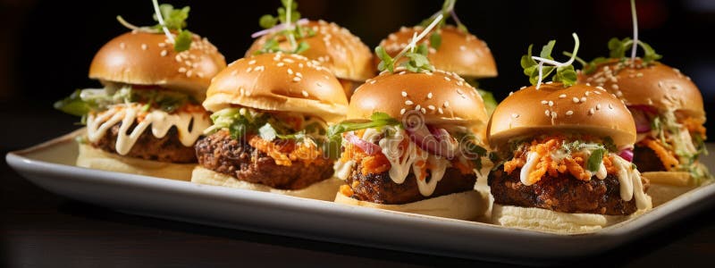 Mini Burgers on a Plate. Generative AI, Stock Image - Image of party ...