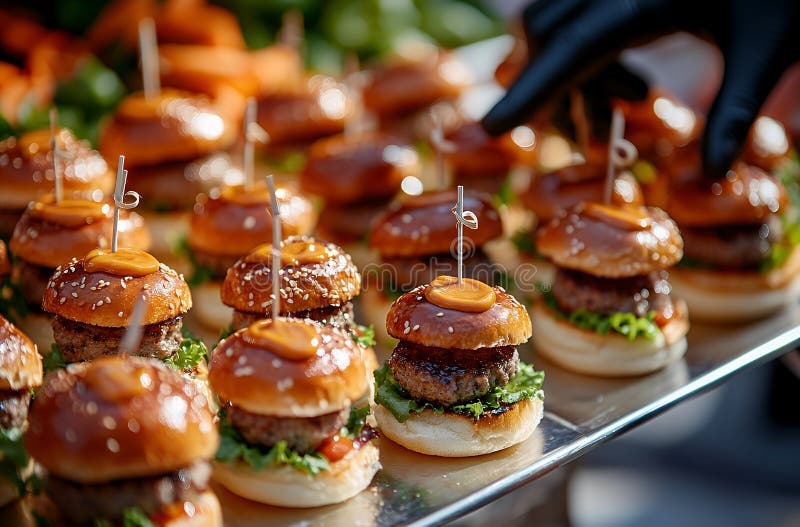 Mini Burgers on a Silver Platter Perfect for a Party Stock Image ...