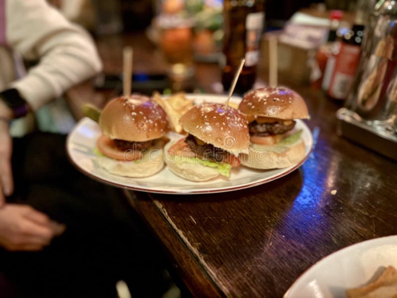 Mini Burgers for Snack Served at Pub Cafe Bar Stock Image - Image of ...