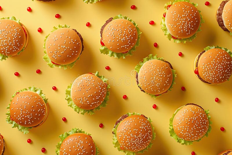 Mini Burgers on Yellow Background. Generative Ai Stock Photo - Image of ...