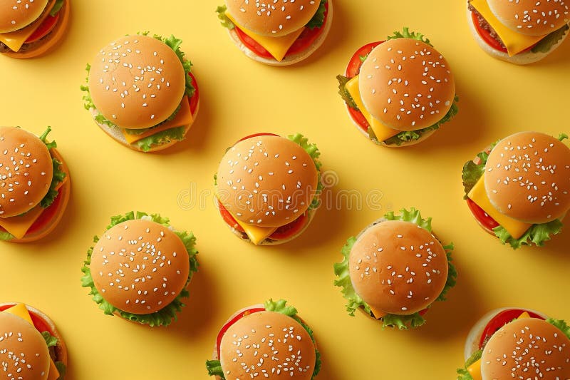 Mini Burgers on Yellow Background. Generative Ai Stock Photo - Image of ...