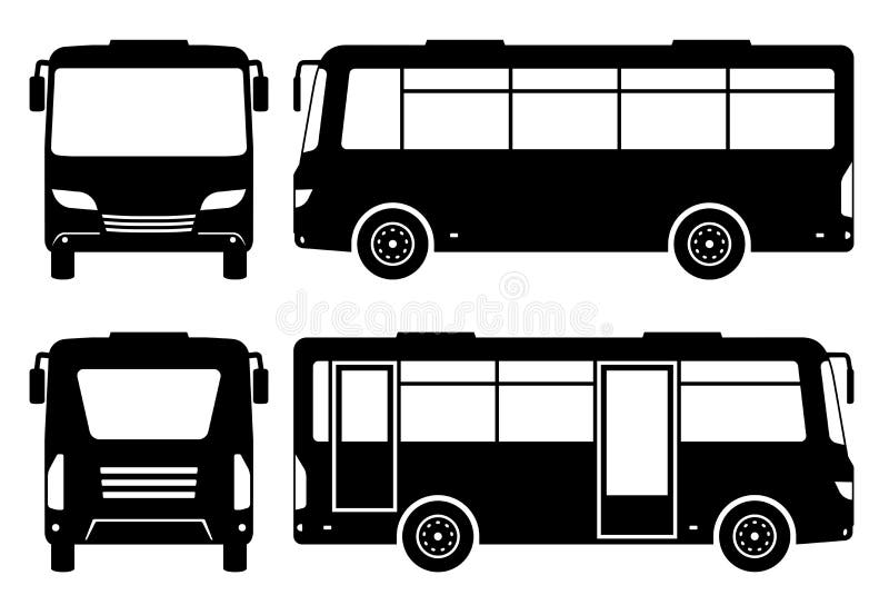 Mini Bus Silhouette Vector Illustration with Side, Front, Back, View ...