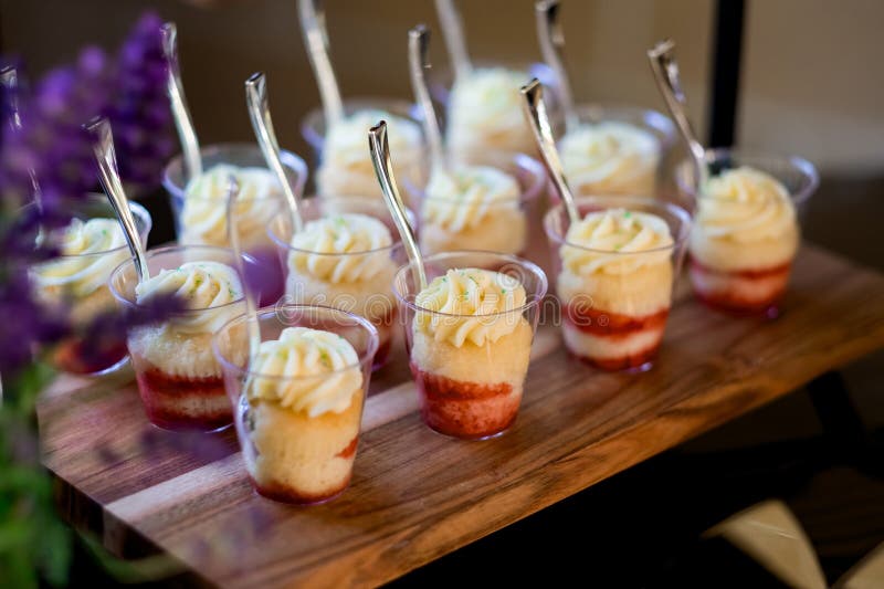 Mini Cake Cups at Wedding Reception Stock Photo - Image of fancy, cakes ...