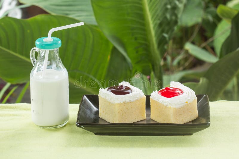 Mini cake and Fresh milk stock image. Image of bright - 68179017