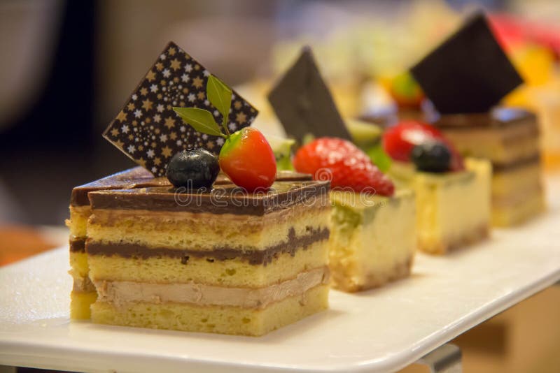 Mini Cake on Plate for Catering Stock Image - Image of gourmet, sweet ...