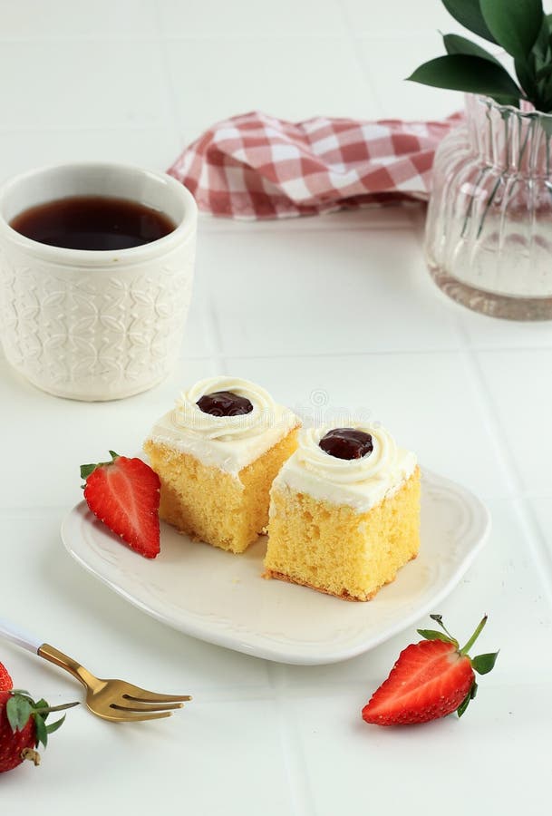 Mini Cake with Strawberry Jam Topping Stock Image - Image of white ...