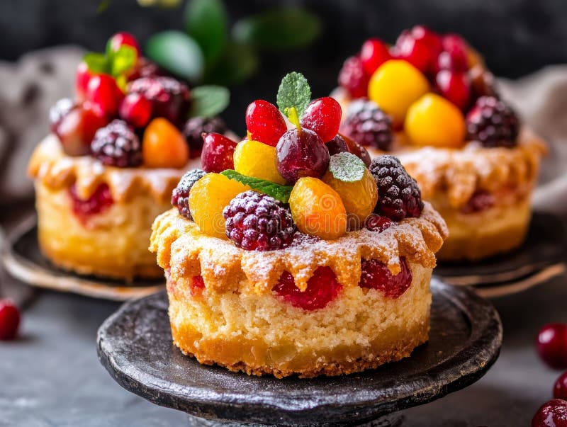 Mini Cakes Adorned with an Array of Fresh Fruits, Perfect for ...