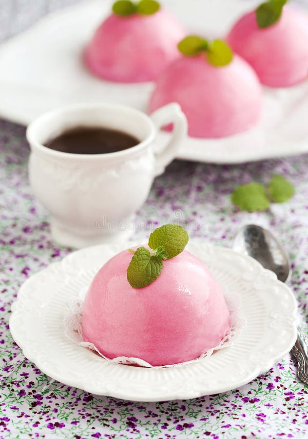 Mini Cakes with Black Currant and Creamy Mousse. Stock Image - Image of ...