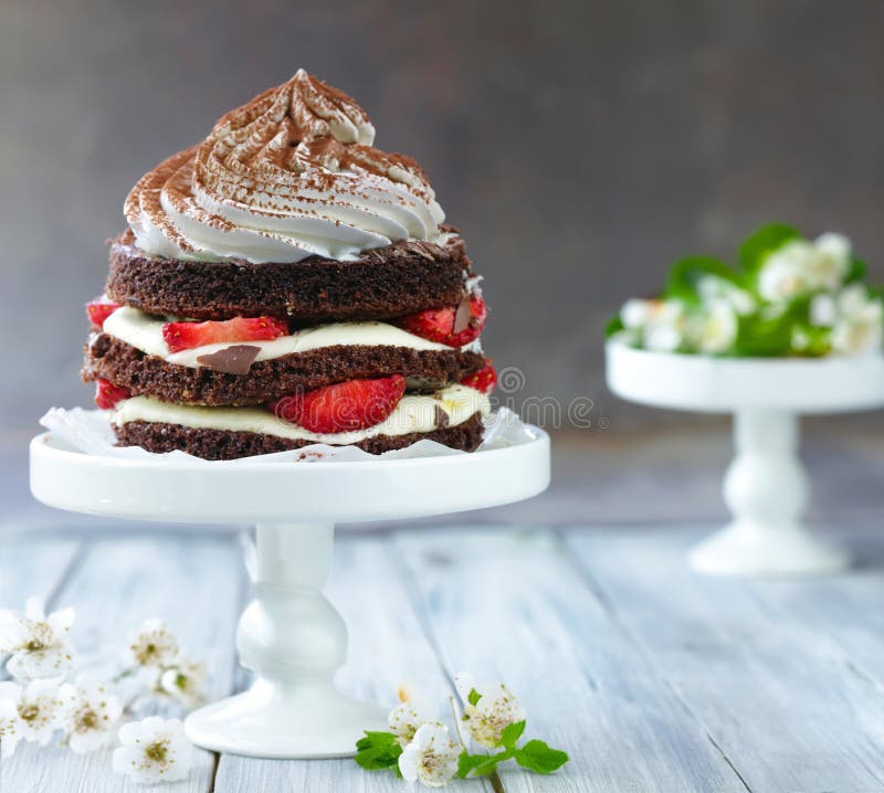 Mini Cakes with Cream and Berries Dessert Stock Image - Image of ...