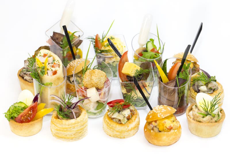 Mini Canape With Meat And Vegetables In Glass Cups. Chicken Sandwiches ...
