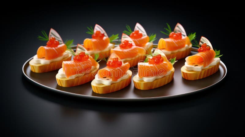 Mini Canape Stuffed with Tomato, Cheese, Spinach and Red Fish Close-up ...