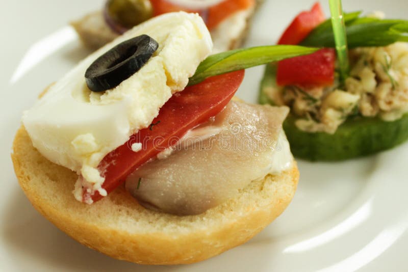 Mini canapes stock photo. Image of plate, prosciuttoshrimps - 50820450