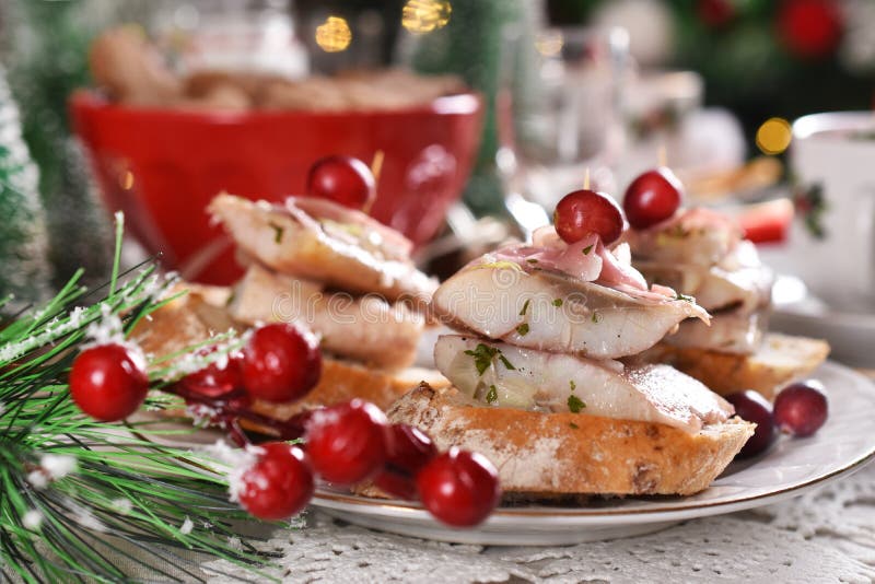Mini Canapes with Herring and Pickled Ginger and Onion in Oil for ...