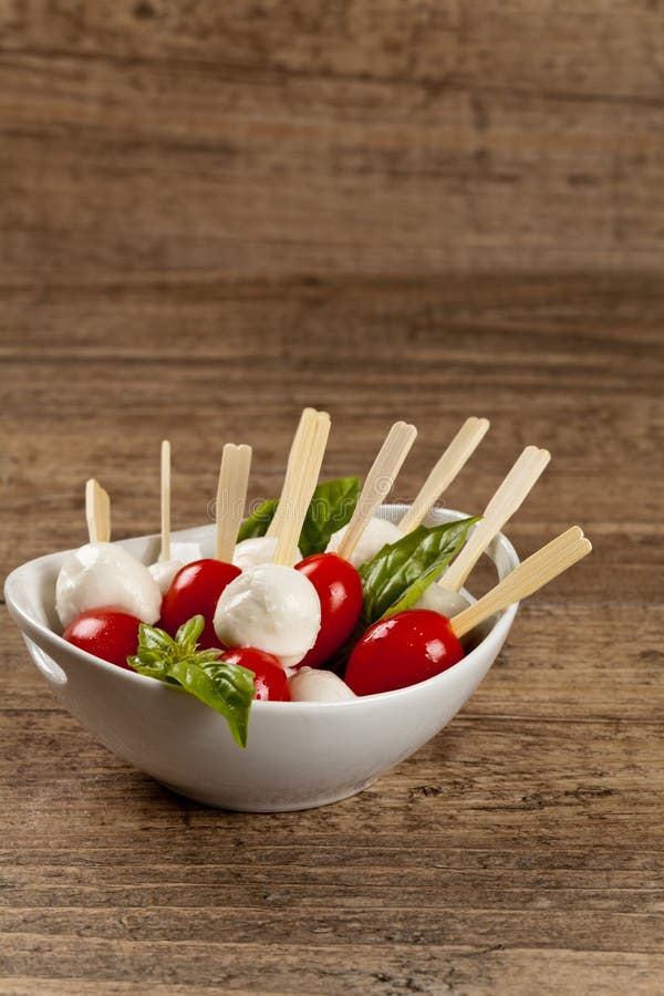 Mini caprese. Finger food. stock image. Image of dish - 48795269