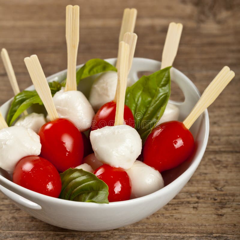 Mini caprese. Finger food. stock image. Image of background - 48795399