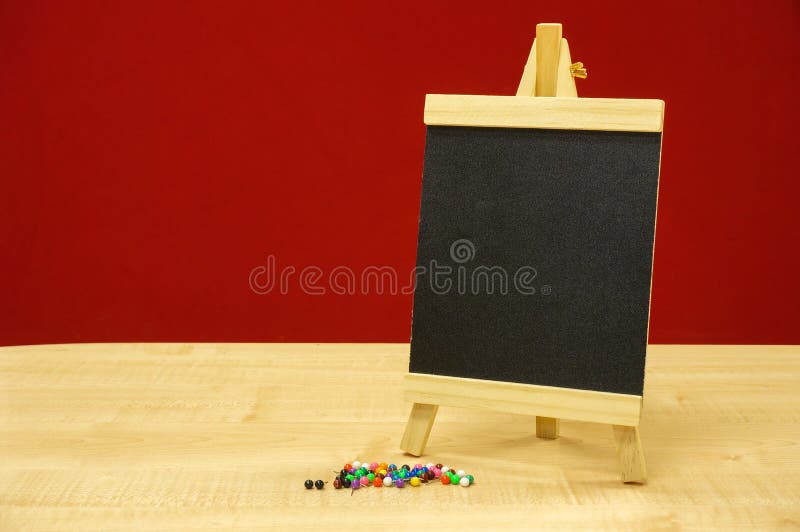 Mini Chalkboard with Pile of Board Thumb Pins Stock Image - Image of ...
