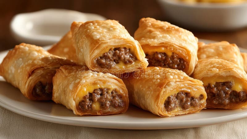 Mini Cheeseburger Eggrolls Savory Puff Pastry Meat Rolls for Appetizers ...