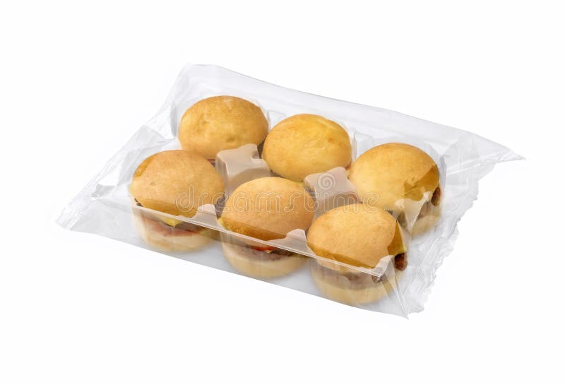 Mini Cheeseburger on Plastic Tray in Plastic Wrapper Isolated on White ...
