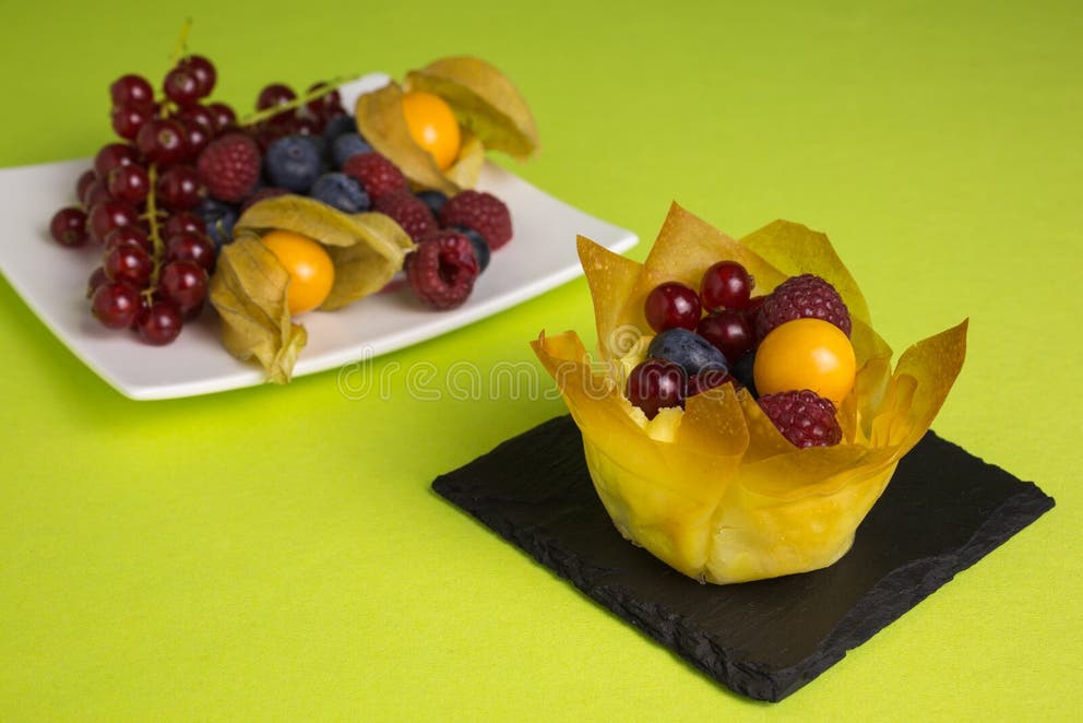 Mini Cheesecakes with Filo Pastry and Berries Stock Image - Image of ...