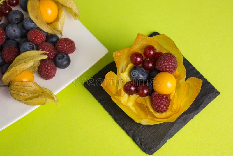 Mini Cheesecakes with Filo Pastry and Berries Stock Photo - Image of ...