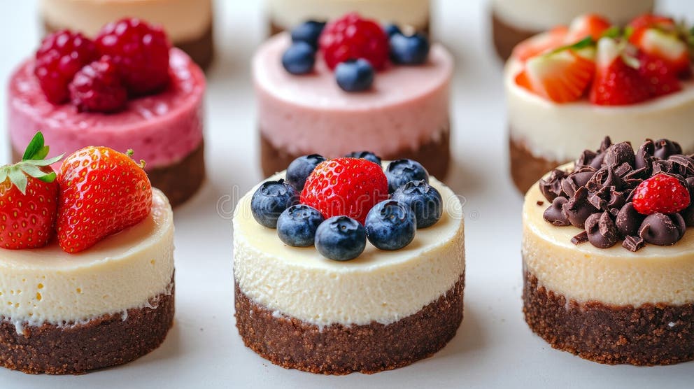 Mini Cheesecakes with Various Fruit Toppings. Stock Photo - Image of ...