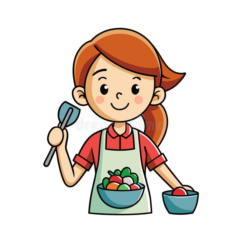 Mini Chef Cartoon Girl Baking with Joy Stock Vector - Illustration of ...