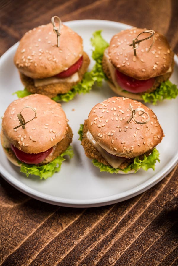 Mini Chicken Burgers, Pub Bar Food Stock Image - Image of grilled ...