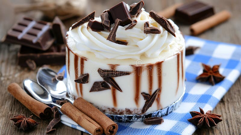 Mini Chocolate Cheesecake Dessert, Wooden Table, Spices Stock Photo ...