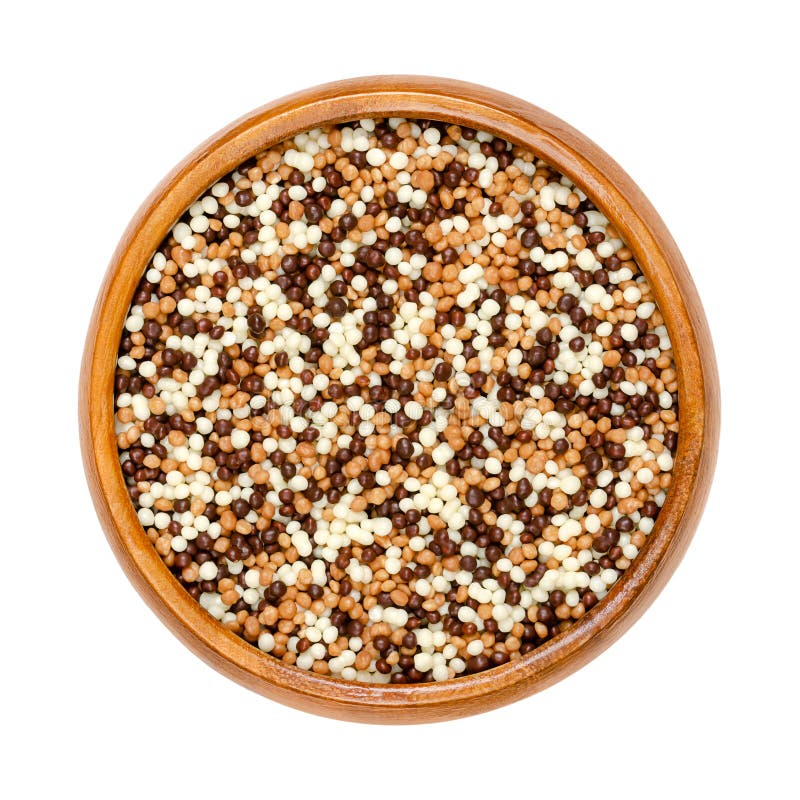 Mini Chocolate Crispy Pearls Mix, Crunchy Sweet Decor, in a Wooden Bowl ...