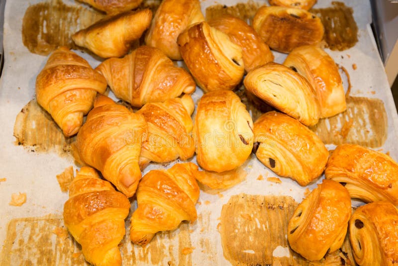 Mini Chocolate Croissants and Chocolate Close Up. Stock Photo - Image ...