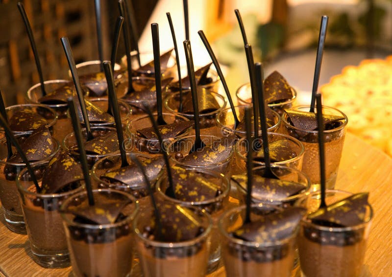 Mini Chocolate Dessert Served at a Buffet Table. Stock Image - Image of ...