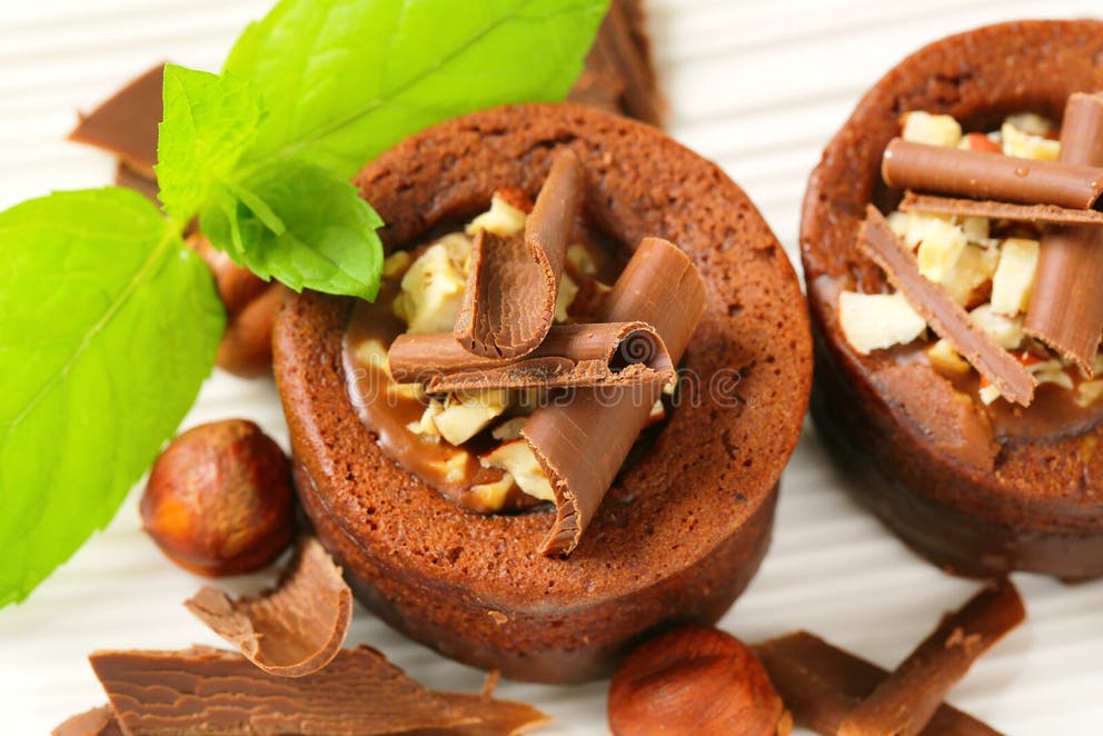 Mini Chocolate Hazelnut Cakes Stock Photo - Image of curls, recipe ...