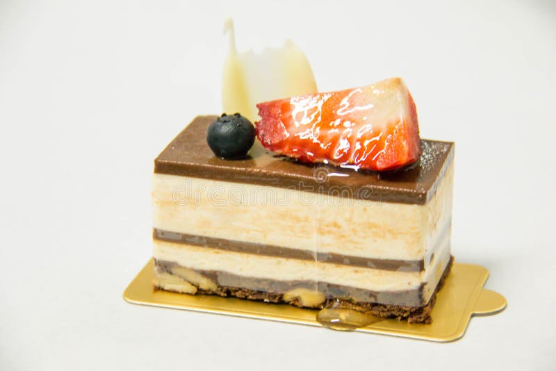 Mini Chocolate Mousse Cake with Fruit on Top Stock Photo - Image of ...