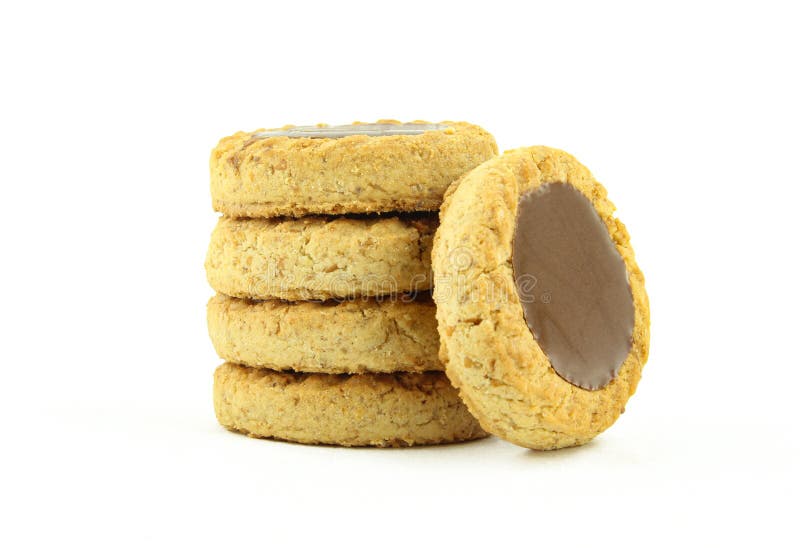 Mini Chocolate Tart Biscuits. Stack of Choco Cookies Isolated on White ...