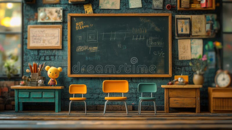 A Mini Classroom Scene with Vintage Chairs and a Small Blackboard ...