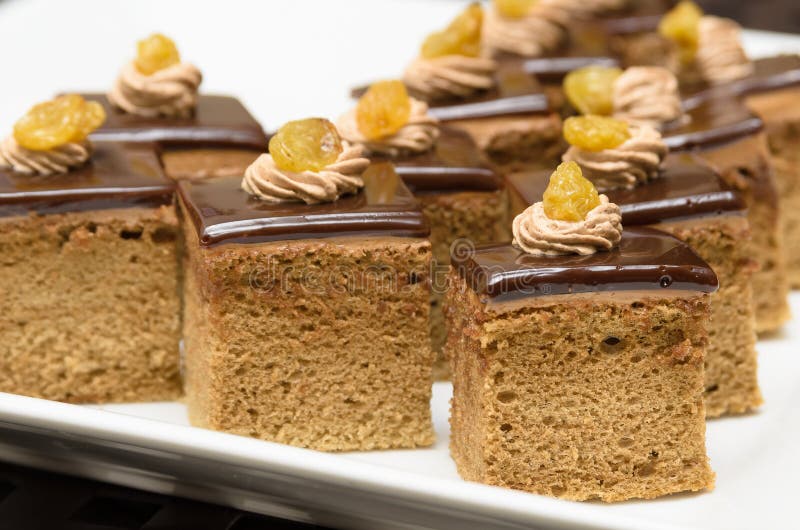 Mini Coffee Cake Topping with Chocolate Sheet and Raisin Stock Image ...