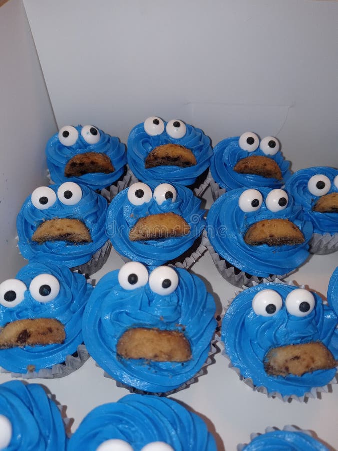 Mini Cookie Monster Cupcakes with Marshmellow Fluff Stock Image - Image ...