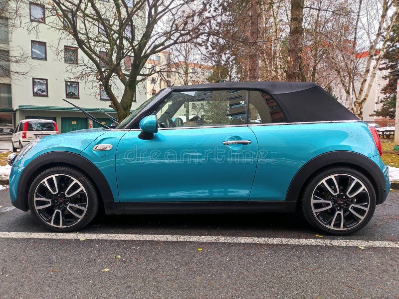 Mini Cooper Convertible in Turquoise Modern Sporty Car Editorial ...