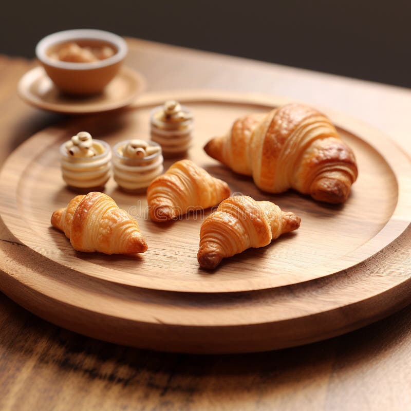 Mini Croissant on Wood Plate Stock Illustration - Illustration of ...
