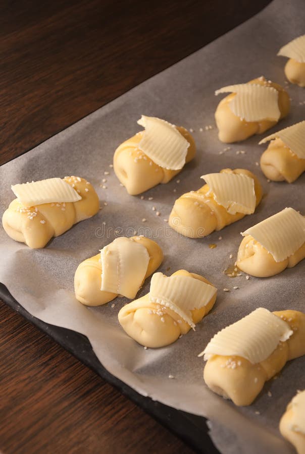 Mini Croissants with Cheese and Sesame Stock Photo - Image of bread ...