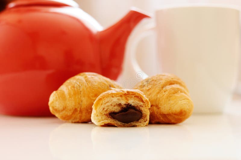 Mini Croissants with Chocolate Stock Photo - Image of baked, tasty ...