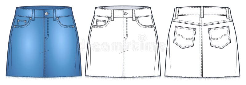 Women S Denim Skirt Technical Fashion Illustration Blue Design Stock