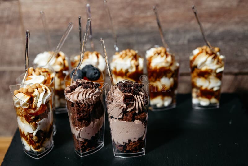 Layered Chocolate Mousse Glass Cups Spoons Stock Photos - Free ...